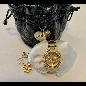 Guess Accessories | Pink Rhinestone Heart Face Watch | Poshmark